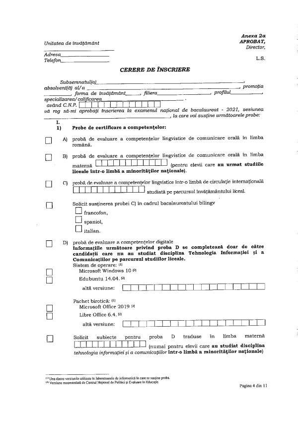 BACALAUREAT 2021: Cerere tip de înscriere la Bacalaureat. Când se trimit documentele la şcoală ...